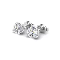 Three-Prong Martini Guardian Back Earrings - 18K White Gold