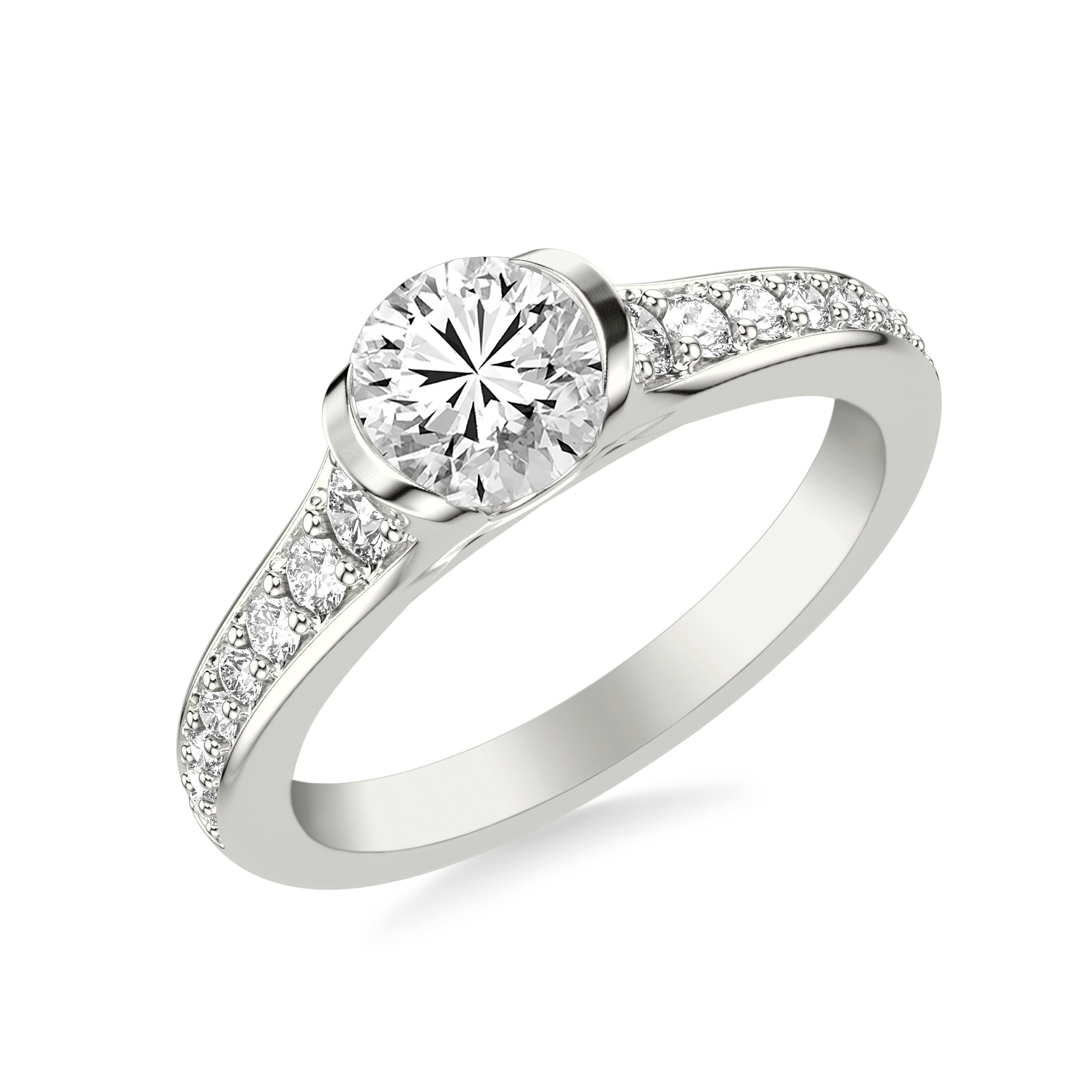 Colette Bezel Engagement Ring with Diamond Shank - Platinum