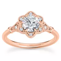 Solaris Floral Beaded Halo Engagement Ring - 14K Rose Gold