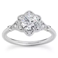 Solaris Floral Beaded Halo Engagement Ring - Platinum