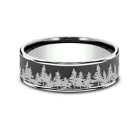 Timberline Engraved Comfort-Fit Band (7.5mm) - White Gold 14k & Tantalum