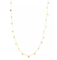 Dangling Tri-Color Disc Station Gold Necklace - 14K White Gold