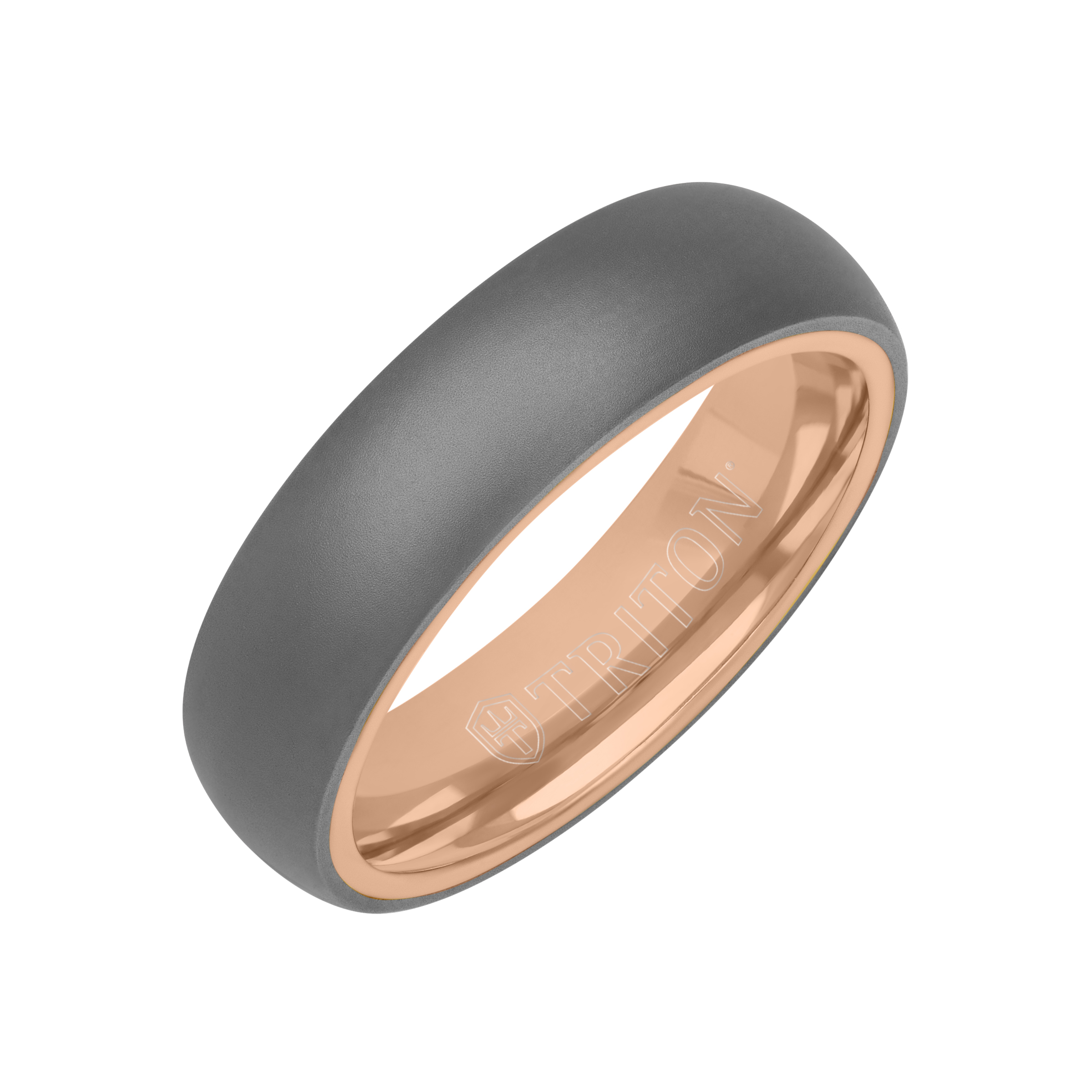 Matte Low Dome Tantalum With Gold Band 6mm 14K Rose Gold