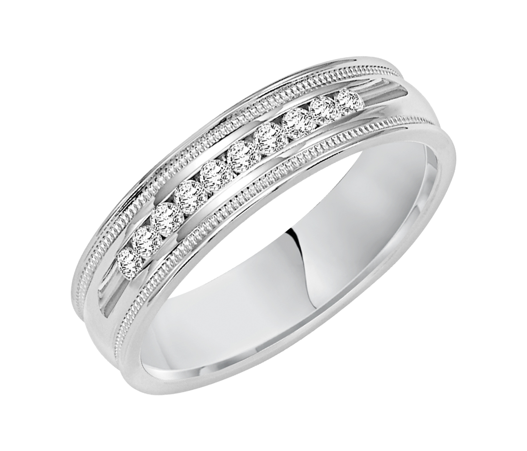 Diamond Channel Set Band With Milgrain 14K White Gold
