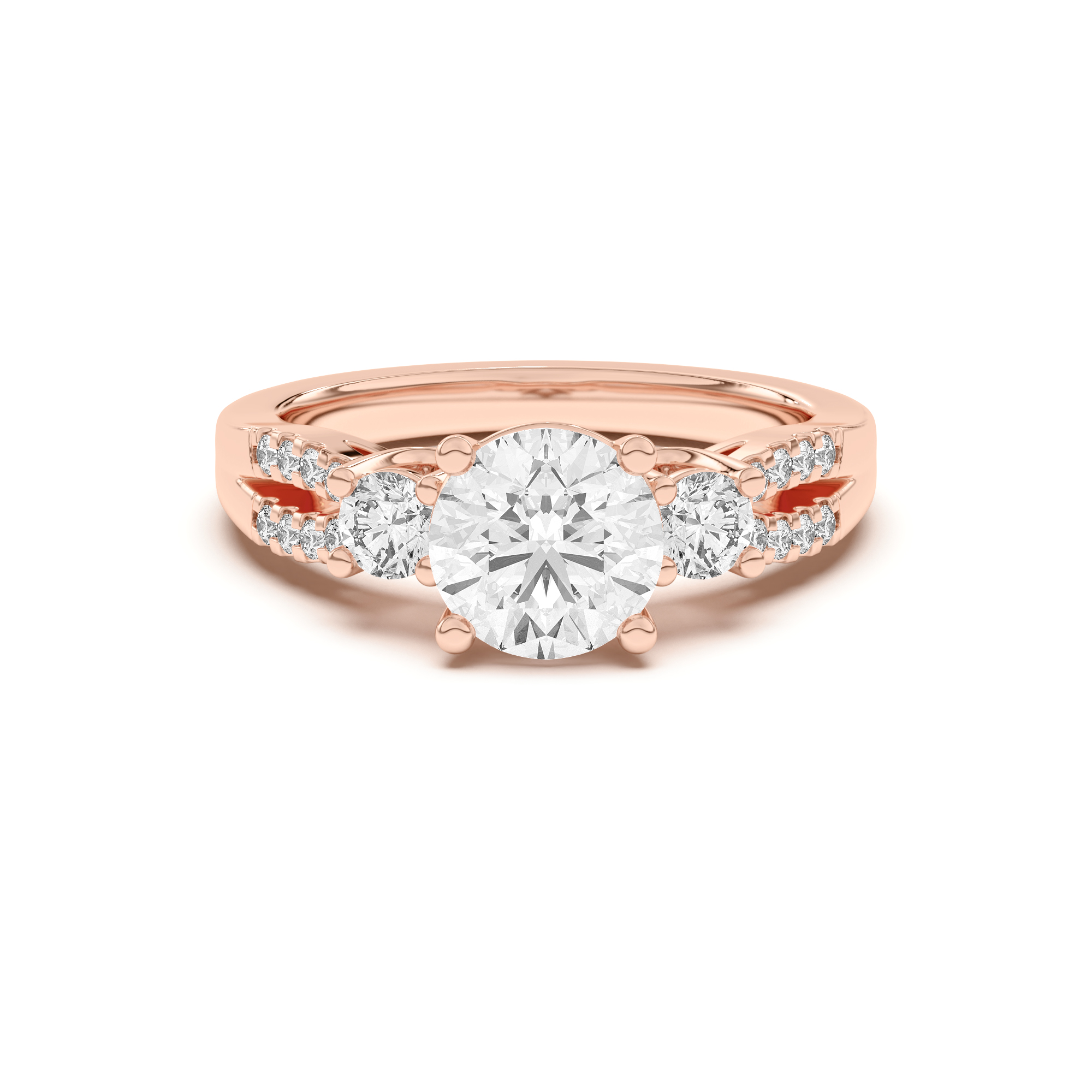 Beth Three-Stone Split Pavé Band Engagement Ring - 14K Rose Gold