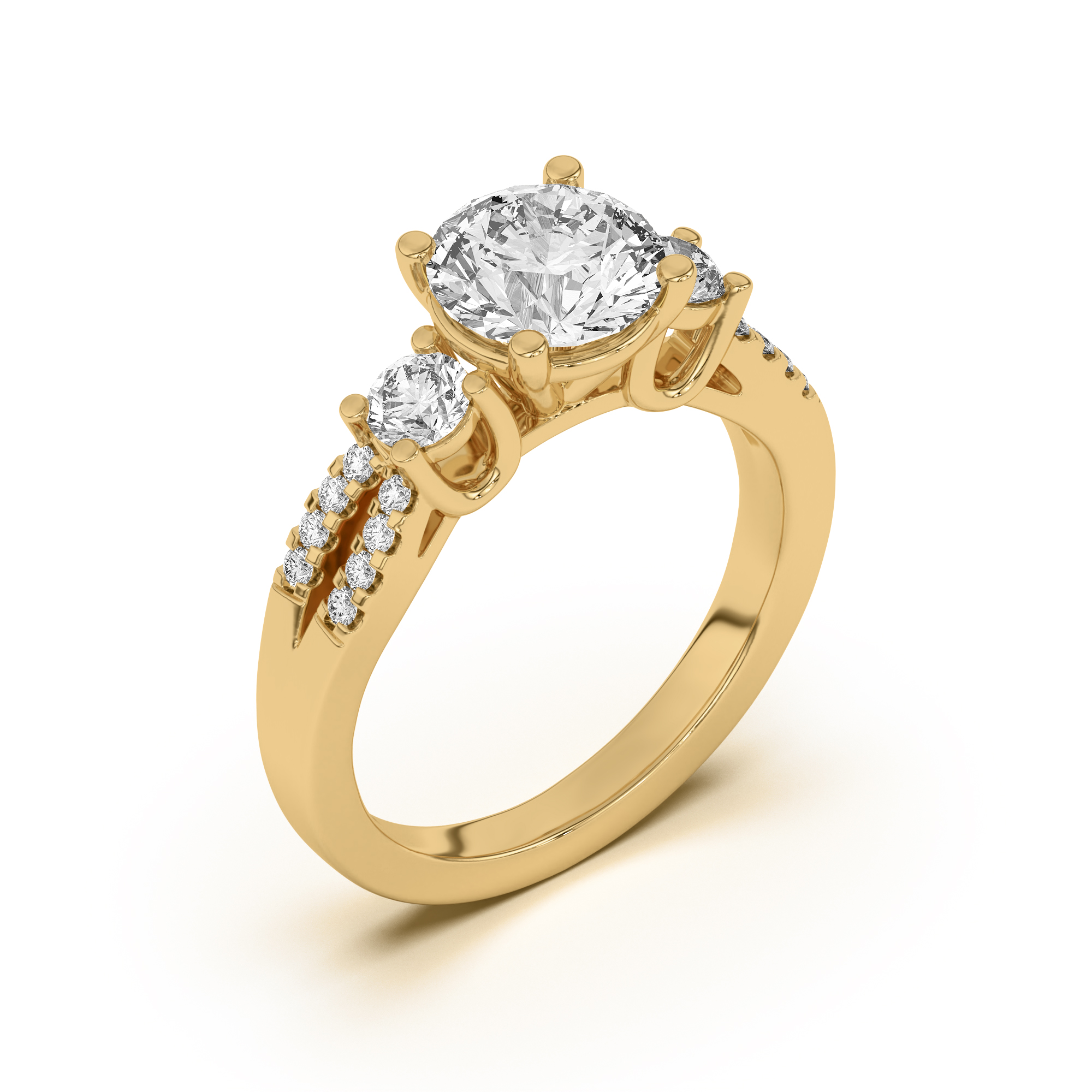 Beth Three-Stone Split Pavé Band Engagement Ring | Rare Carat®