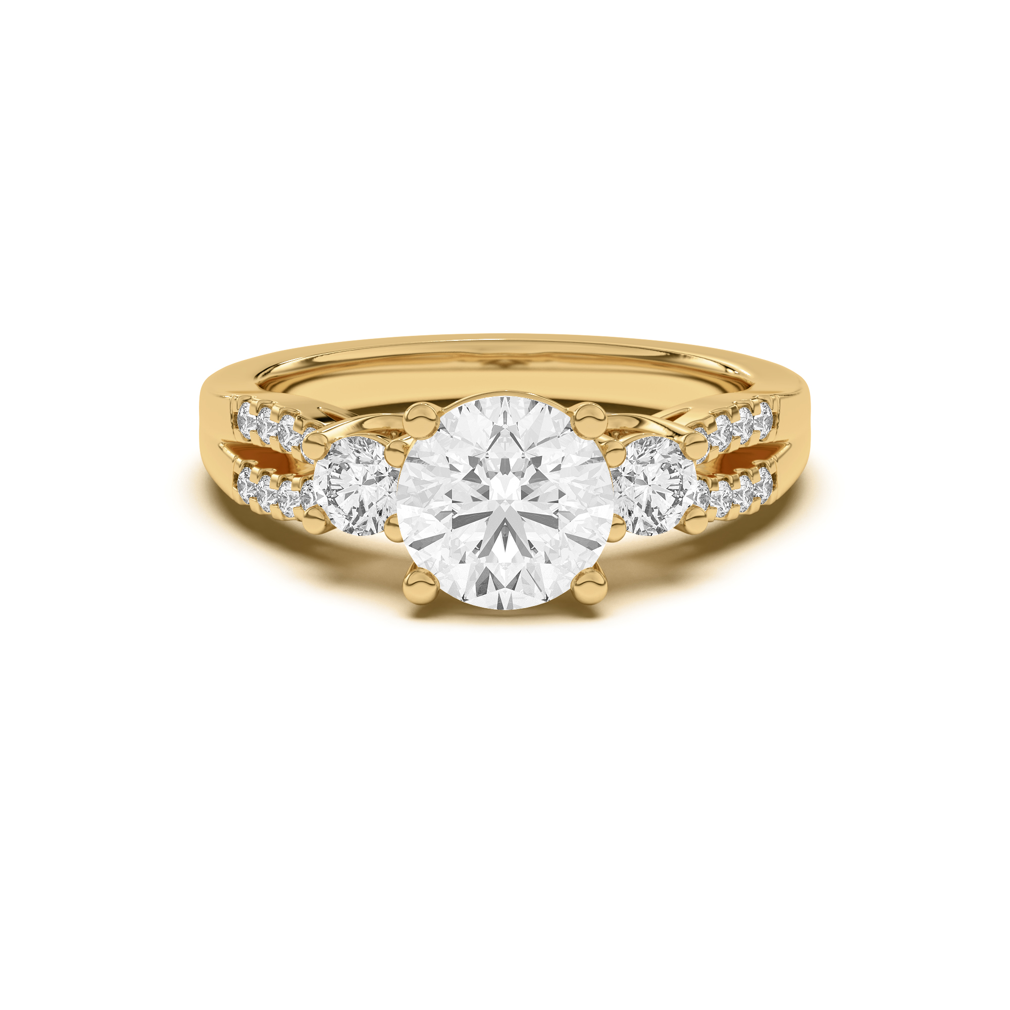 Beth Three Stone Split Pave Band Engagement Ring 14K White Gold